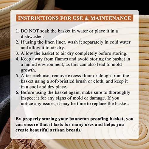 Banneton Bread Proofing Basket Set of 2: 10 Inch Oval Dough Proofing Bowls with Liners, Bread Basket for Artisan Sourdough Bread Making for Professionals and Home Bakers