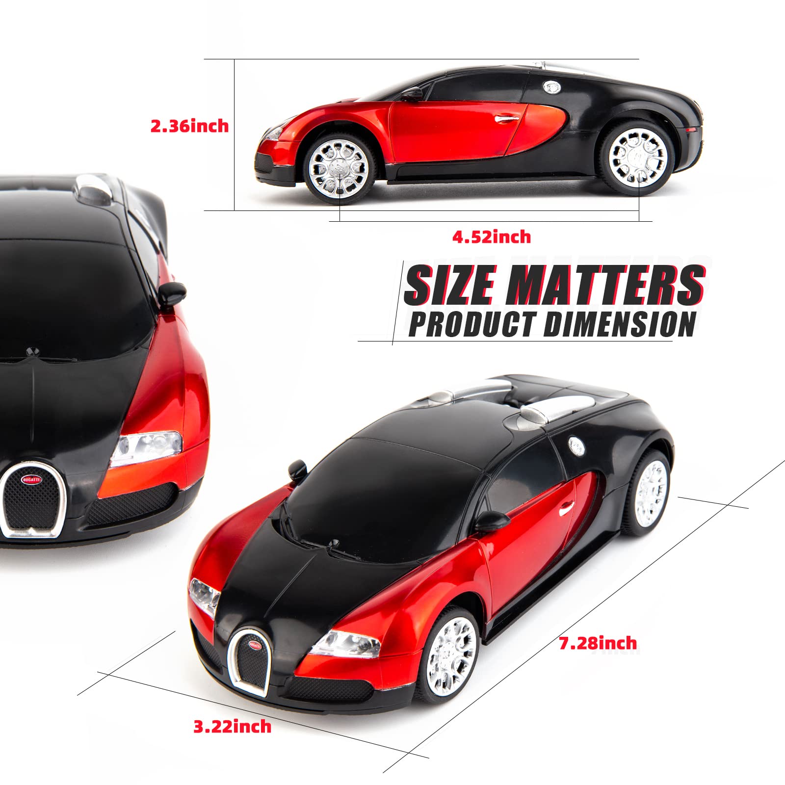 TKNCCC 1/24 Scale Remote Control Compatible for Bugatti Veyron RC Model Car Sports Car, Toys for Kids Boys & Girls and Adults Red