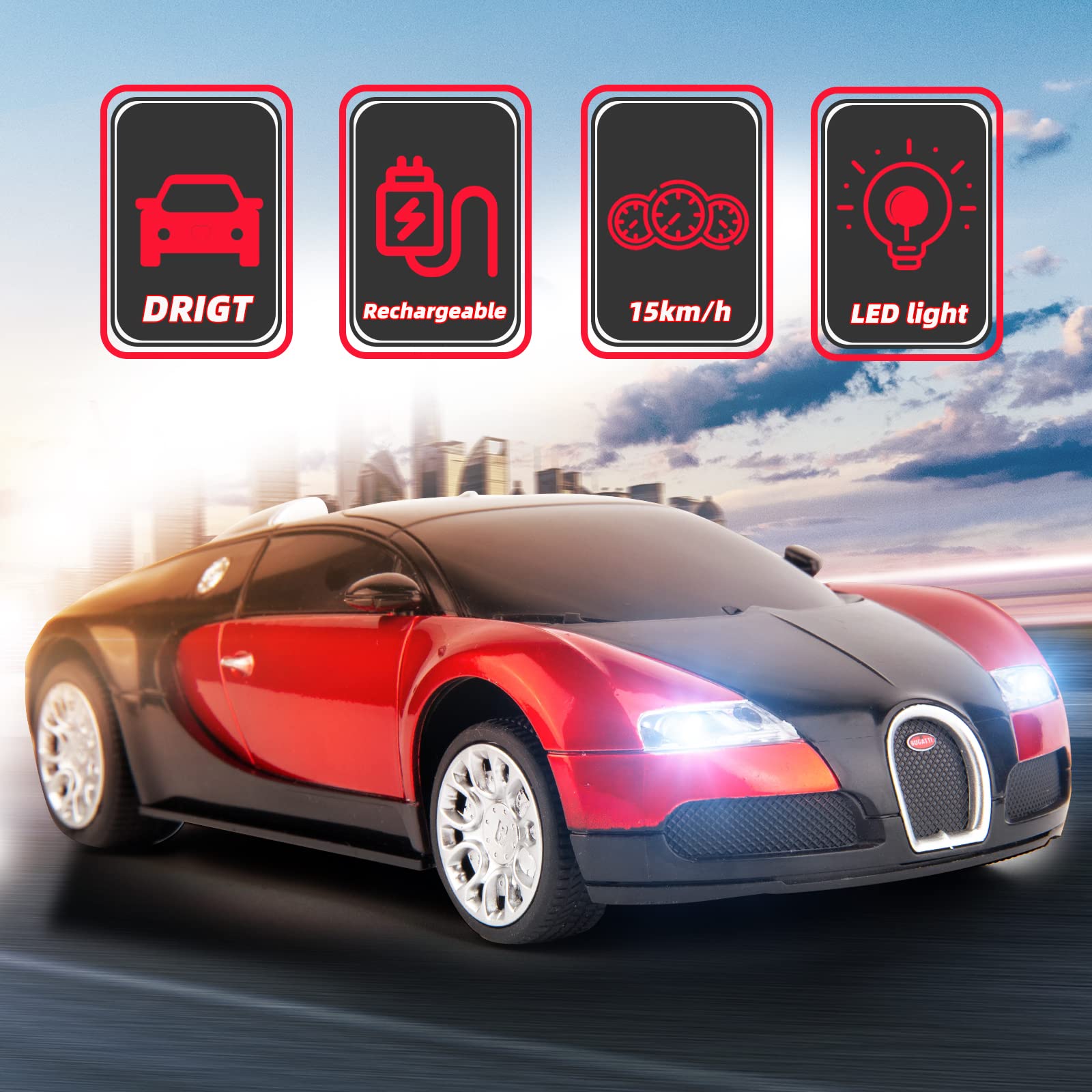TKNCCC 1/24 Scale Remote Control Compatible for Bugatti Veyron RC Model Car Sports Car, Toys for Kids Boys & Girls and Adults Red