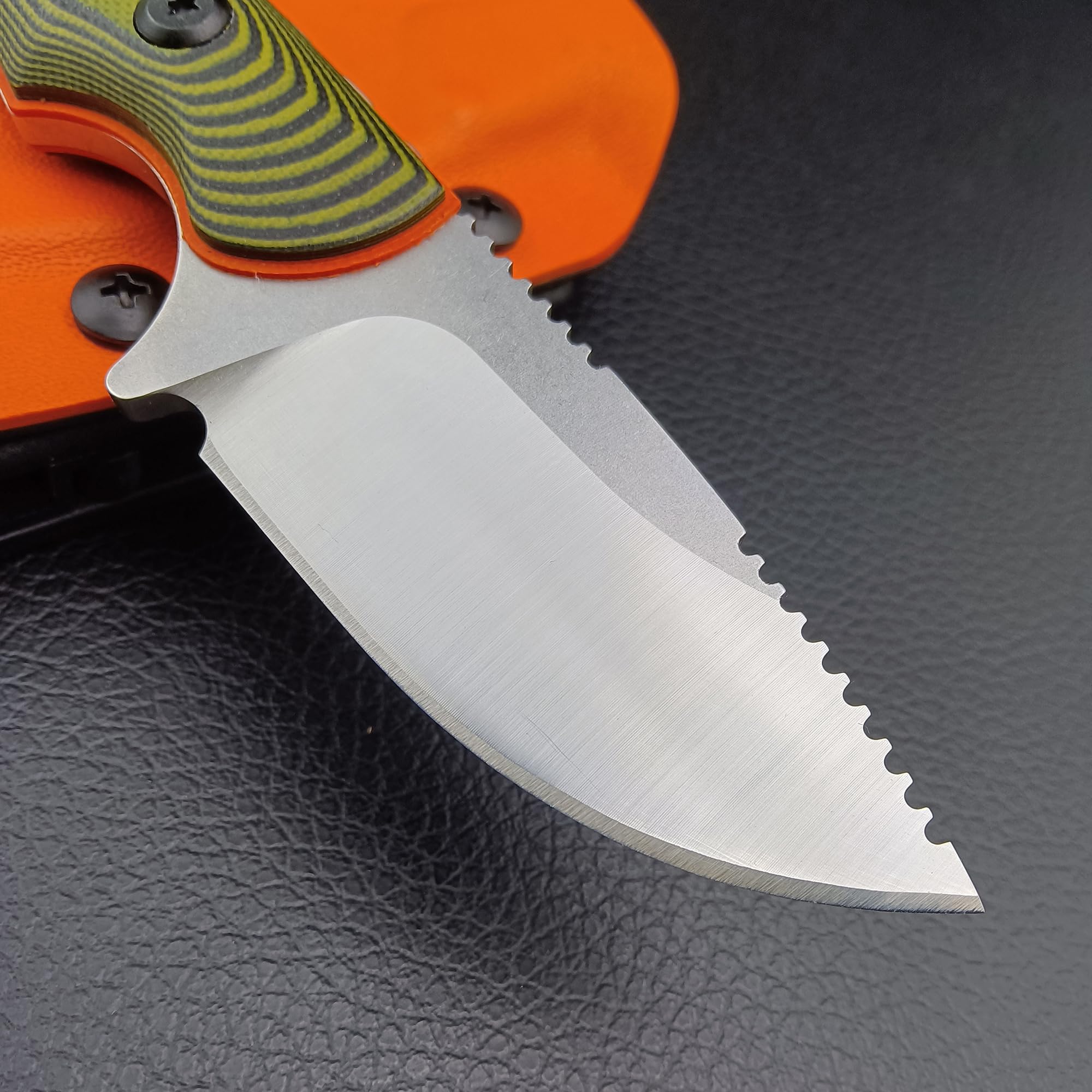 HUAAO Hidden Canyon Hunter, Fixed Blade Knife with Kydex Sheath for Men, Full Tang 8Cr13Mov Blade with G10 Handles, for EDC Hunting Camping Fishing Self Defense (Orange G10 Handle)