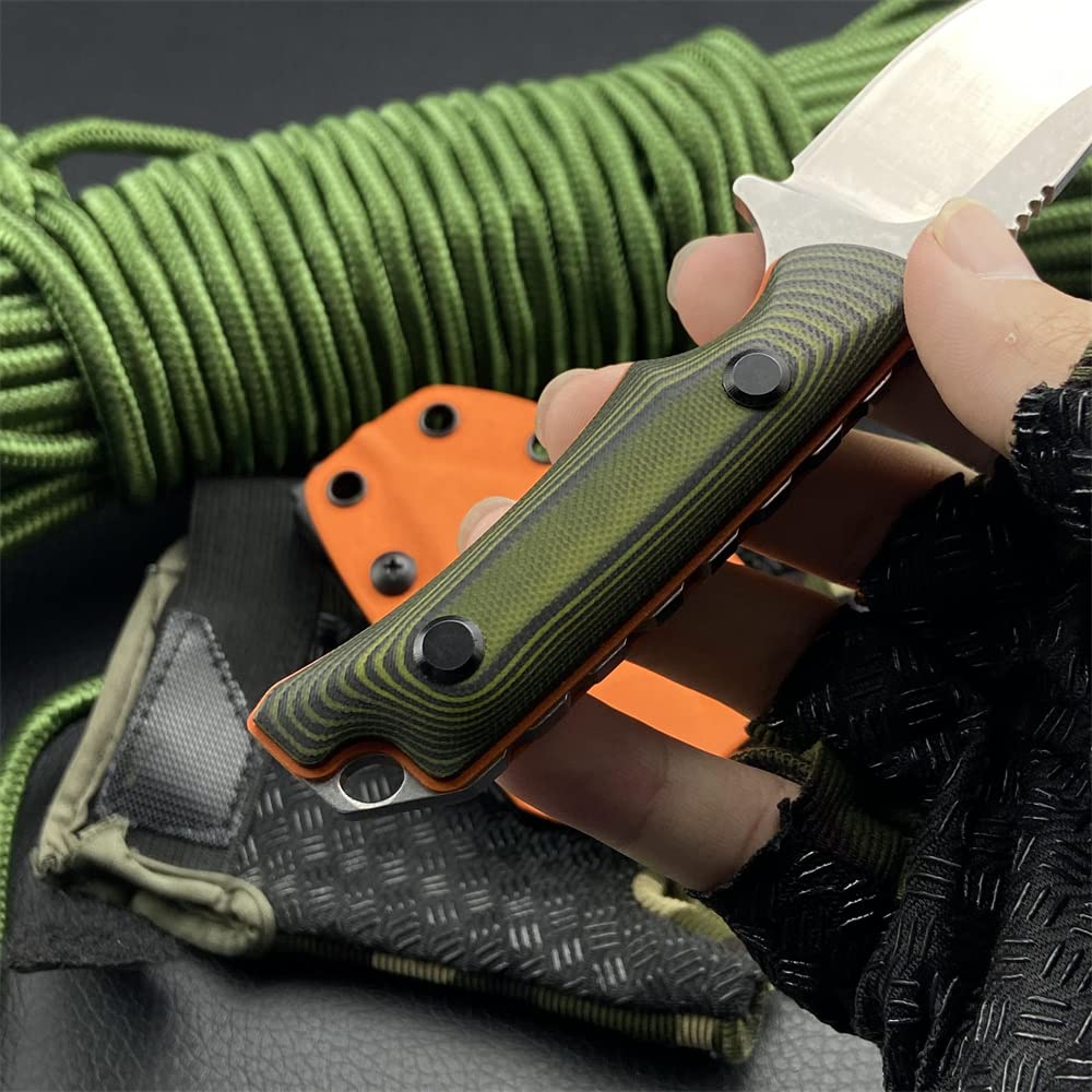 HUAAO Hidden Canyon Hunter, Fixed Blade Knife with Kydex Sheath for Men, Full Tang 8Cr13Mov Blade with G10 Handles, for EDC Hunting Camping Fishing Self Defense (Orange G10 Handle)