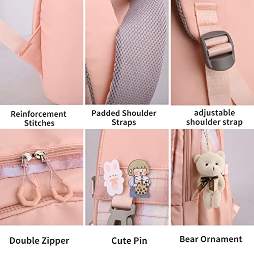 Aesthetic Backpack for School, Cute Girls Preppy Book Bag, Kawaii Large Capacity Middle School Plaid Backpack for Teenagers (Grey)