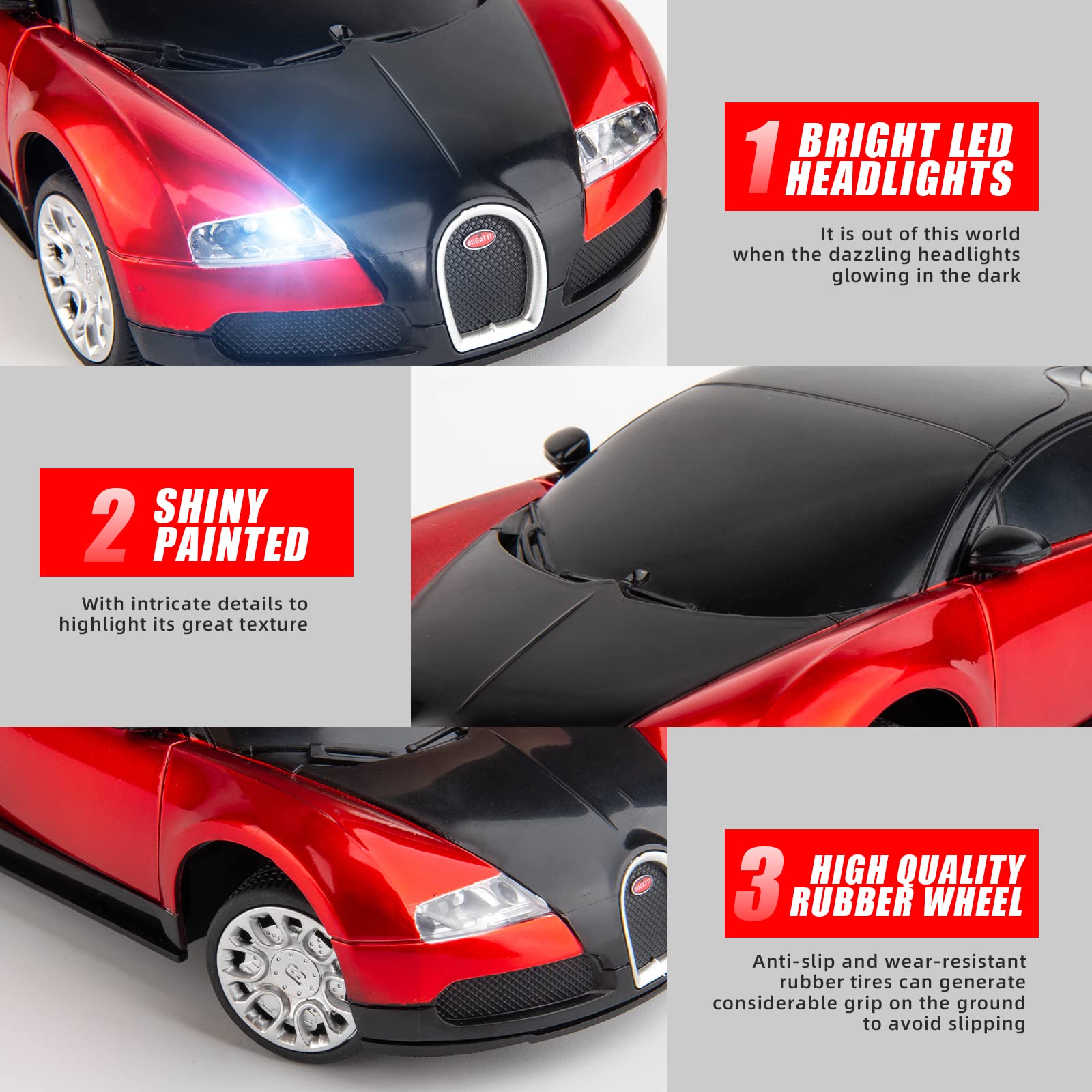 TKNCCC 1/24 Scale Remote Control Compatible for Bugatti Veyron RC Model Car Sports Car, Toys for Kids Boys & Girls and Adults Red