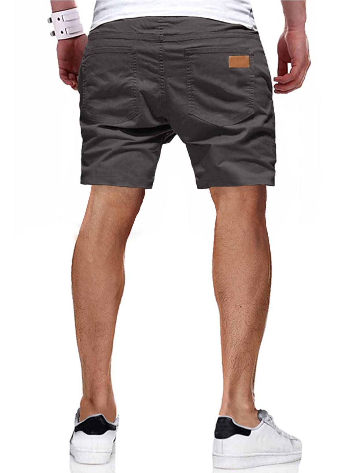 JMIERR Mens Casual Shorts - Cotton Linen Drawstring Summer Beach Stretch Twill Chino Golf Dress Shorts Shorts with Pockets Elastic Waist, 2XL, A1 Grey2
