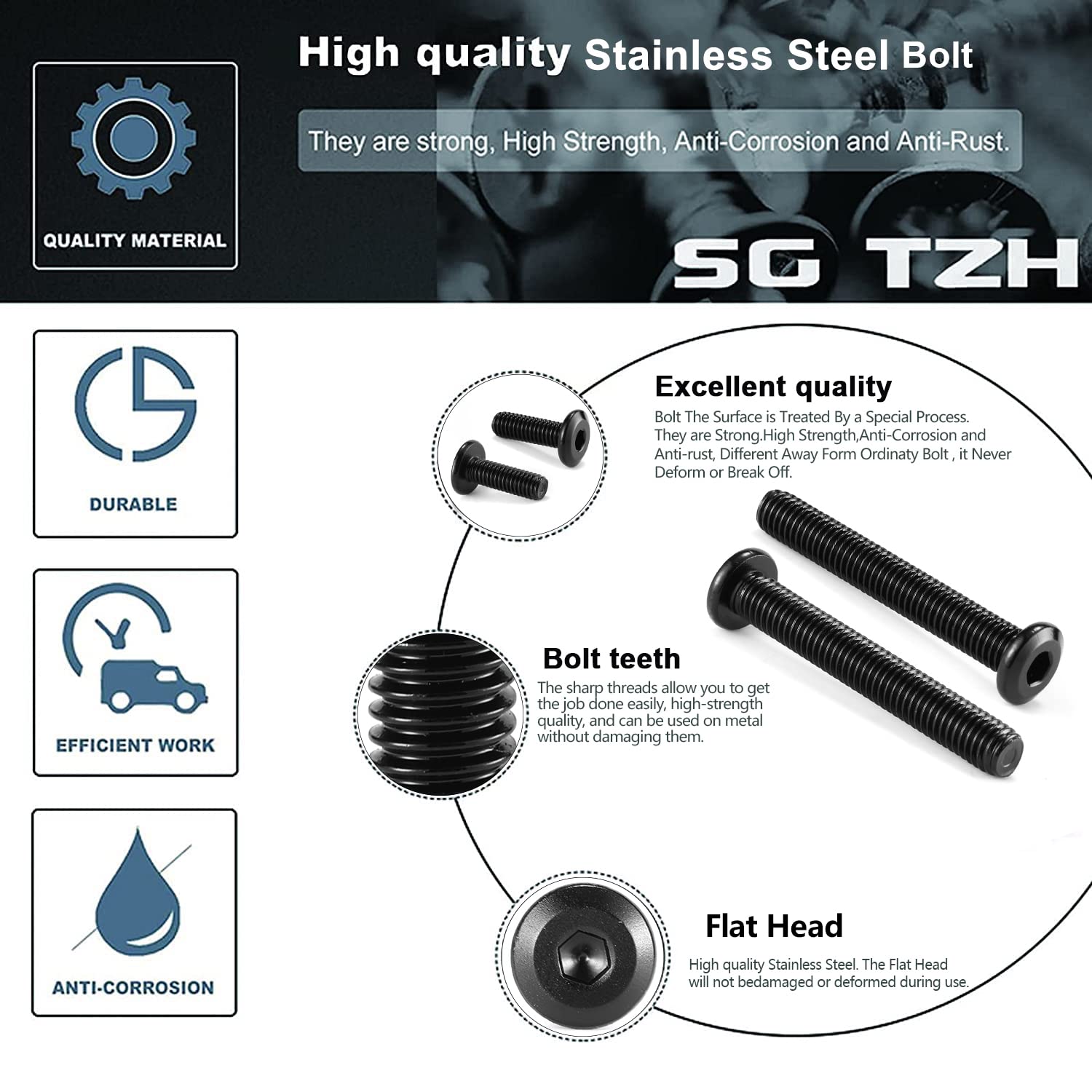 M6 x 80mm 20Pcs Flat Head Hex Socket Cap Screws Bolts, 304 Stainless Steel 18-8, Partially Threaded, Black Oxide by SG TZH (with Hex Spanner)