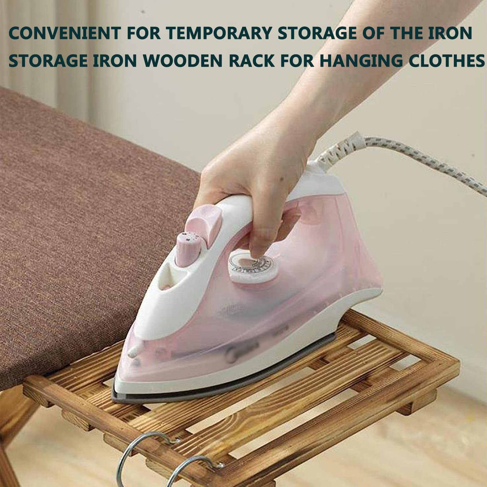 Ironing Board, Folding Detachable Solid Wooden Ironing Board with Temporary Placement of Wooden Hangers, 3 Levels Adjustable Height, for at Home Apartment Laundry Room Small Spaces