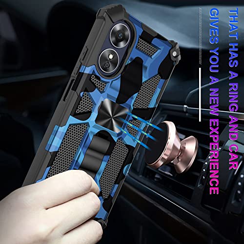 CCSmall Camouflage Case for Oppo A17 with Magnetic Kickstand, Built-in 360° Rotate Ring Stand Magnetic Car Mount Phone Cover Case for Oppo A17 MC Army Green