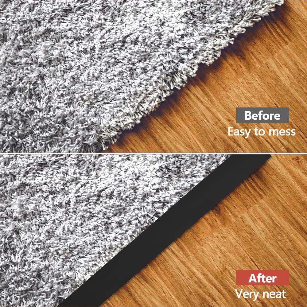Floor Transition Strip Self Adhesive, 6.56Ft Thresholds for Doorways, 2'' Wide Vinyl Floor Edge Trim, PVC Carpet & Floor Cover Strips, Floor Flat Divider Strip for Laminate Flooring (Black)