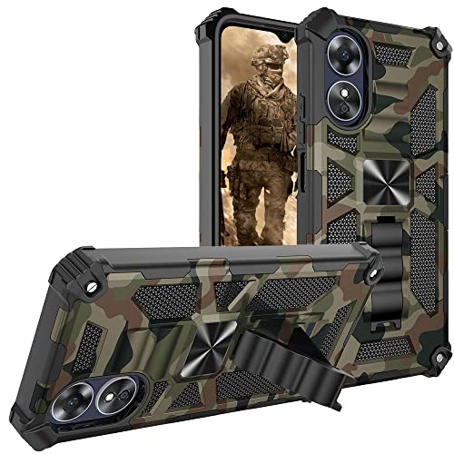 CCSmall Camouflage Case for Oppo A17 with Magnetic Kickstand, Built-in 360° Rotate Ring Stand Magnetic Car Mount Phone Cover Case for Oppo A17 MC Army Green