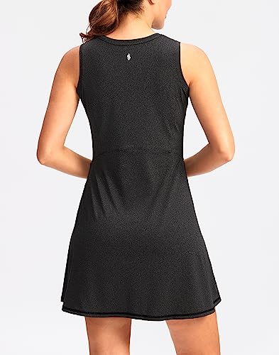 Soothfeel Women's Tennis Golf Dress with Built in Shorts Sleeveless Workout Active Athletic Dress for Women with 4 Pockets (Charcoal, S)