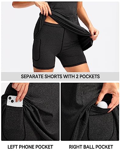 Soothfeel Women's Tennis Golf Dress with Built in Shorts Sleeveless Workout Active Athletic Dress for Women with 4 Pockets (Charcoal, S)