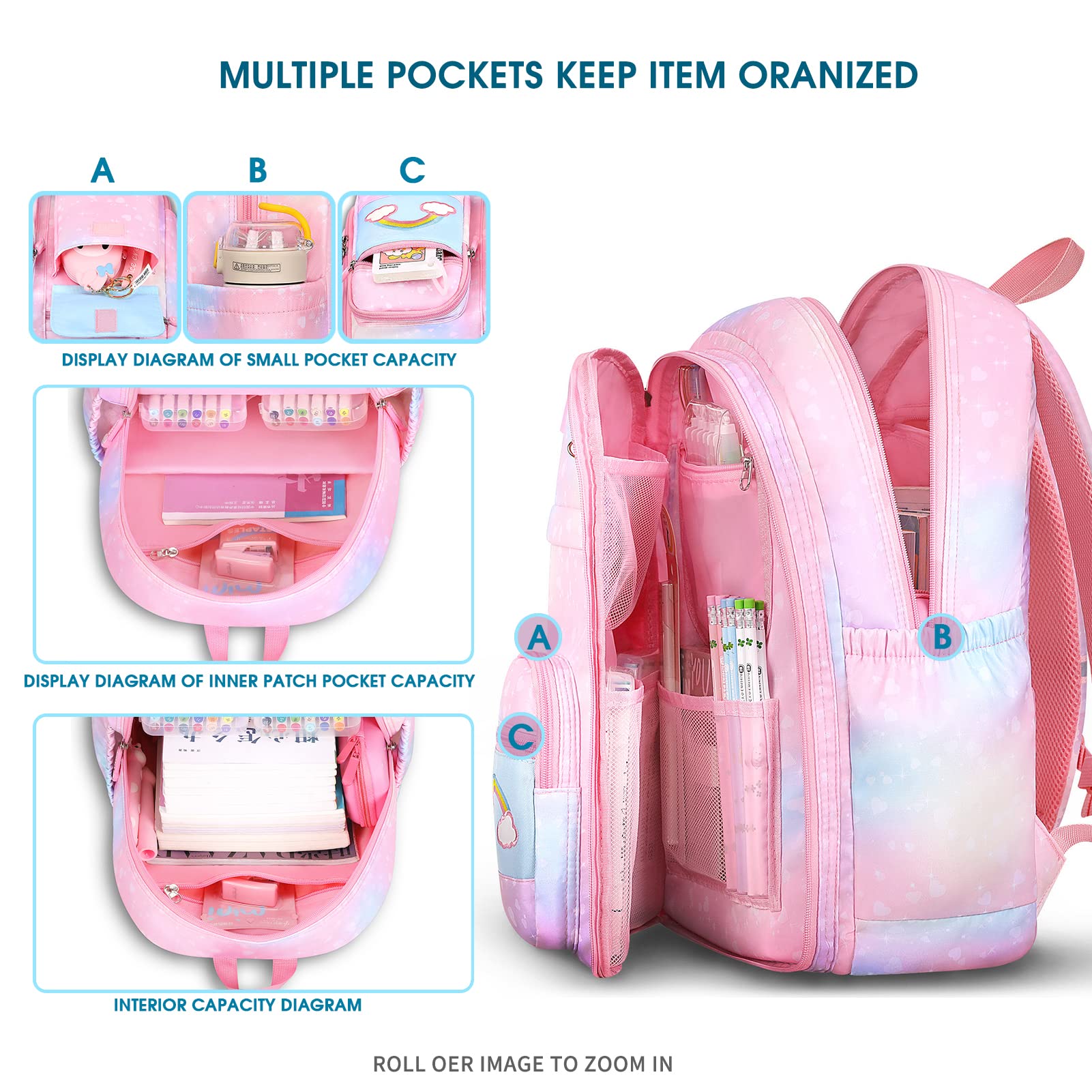 cotmcor Backpacks for Girls, Kids Backpack, Cute Bookbag Bunny School Bag for Kindergarten and Elementary