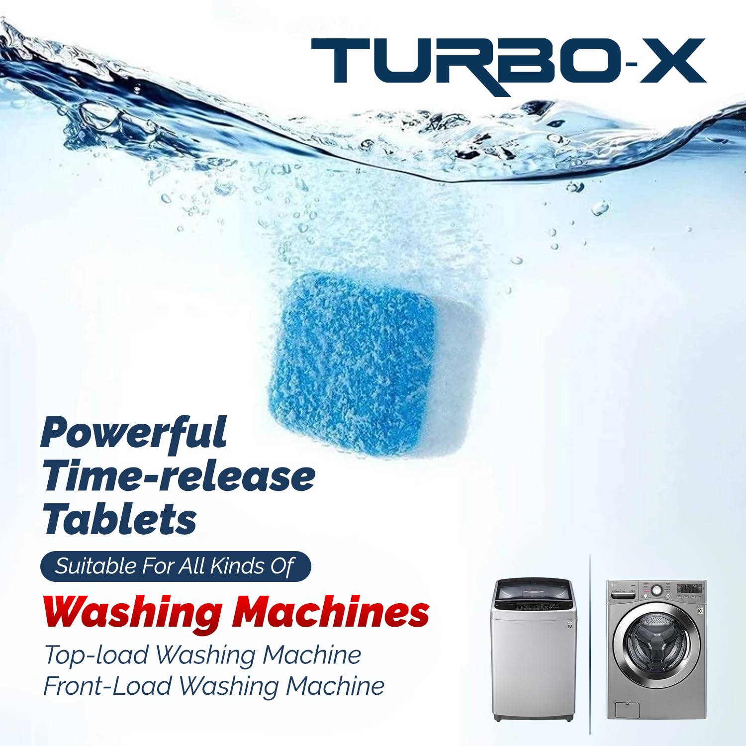 Turbo-x Washer Machine Cleaner Tablets, 8 ct., Advanced Descaling and Odor Eliminator, Concentrated Time Release Formula, Top and Front Load Appliances