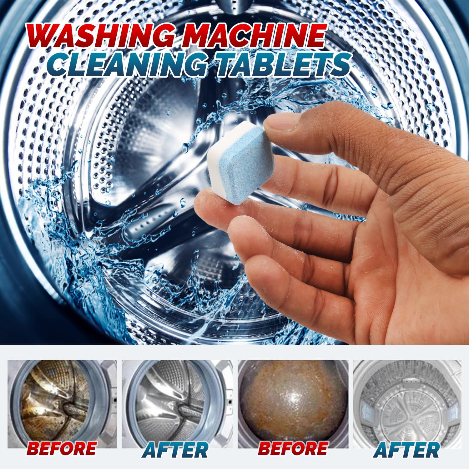 Turbo-x Washer Machine Cleaner Tablets, 8 ct., Advanced Descaling and Odor Eliminator, Concentrated Time Release Formula, Top and Front Load Appliances
