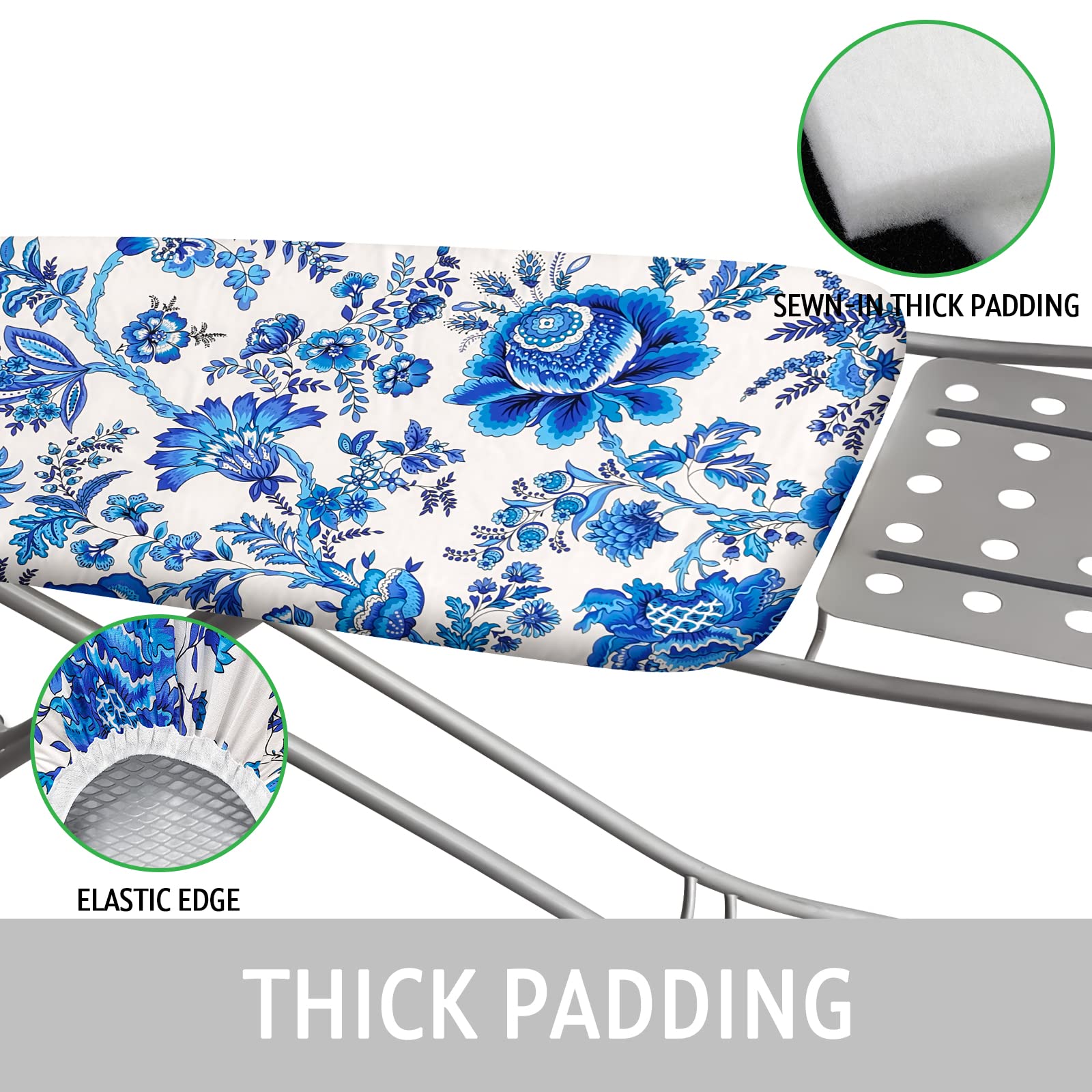 Memeaty Ironing Board Cover and Pad 18x49 Inch Ironing Board Cover with 6mm Thick Padding Scorch and Stain Resistant Cotton Ironing Covers with Elastic Edge and Hook and Loop Fasteners