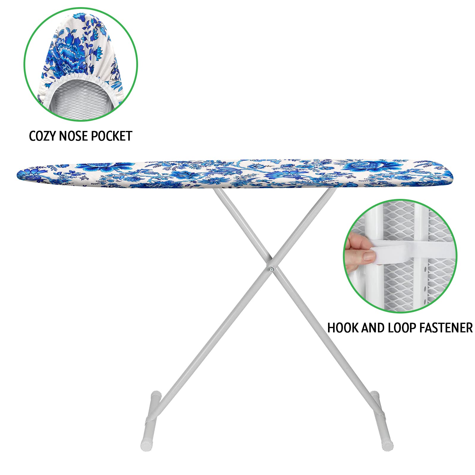 Memeaty Ironing Board Cover and Pad 18x49 Inch Ironing Board Cover with 6mm Thick Padding Scorch and Stain Resistant Cotton Ironing Covers with Elastic Edge and Hook and Loop Fasteners