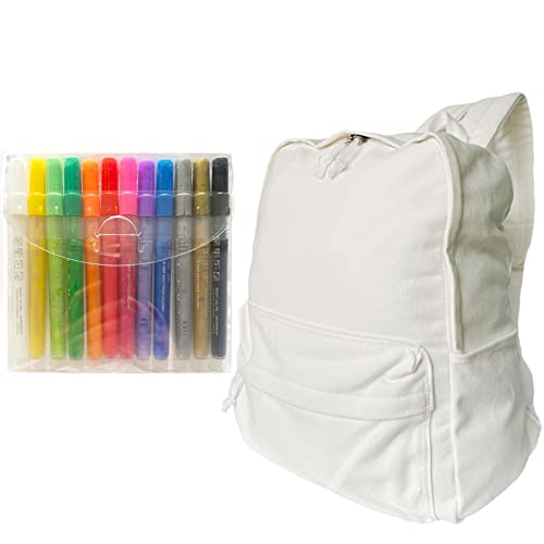 Vailldge DIY Canvas Backpack White Casual Daypack Satchel Laptop Backpack with Acrylic Markers (White Backpack DIY)