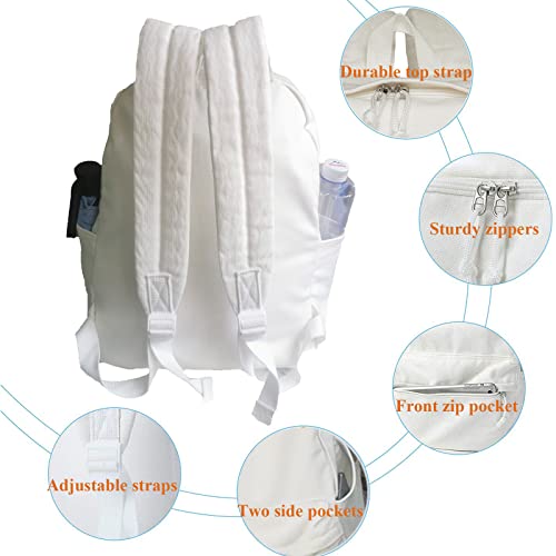 Vailldge DIY Canvas Backpack White Casual Daypack Satchel Laptop Backpack with Acrylic Markers (White Backpack DIY)
