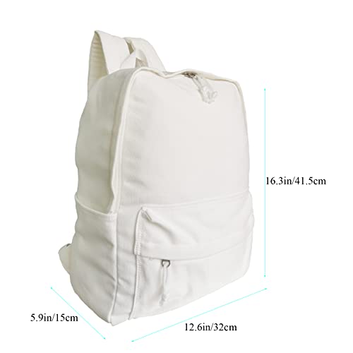Vailldge DIY Canvas Backpack White Casual Daypack Satchel Laptop Backpack with Acrylic Markers (White Backpack DIY)