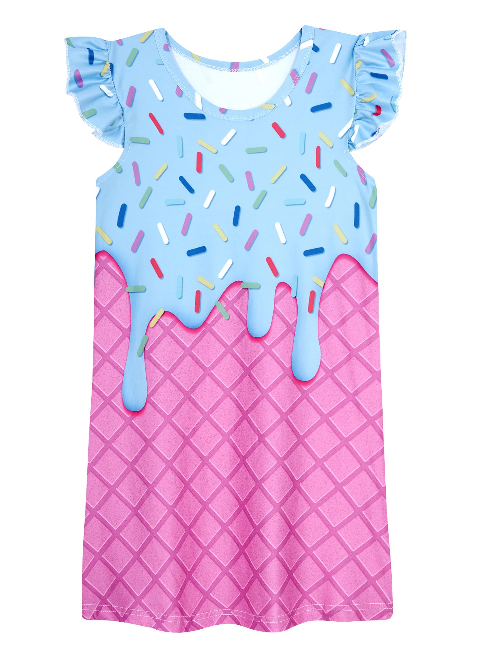 uideazone Girls Nightgowns Pink Ice Cream Sleepwear Night Sleep Dress Pajamas Little Kids Soft Nightdress L
