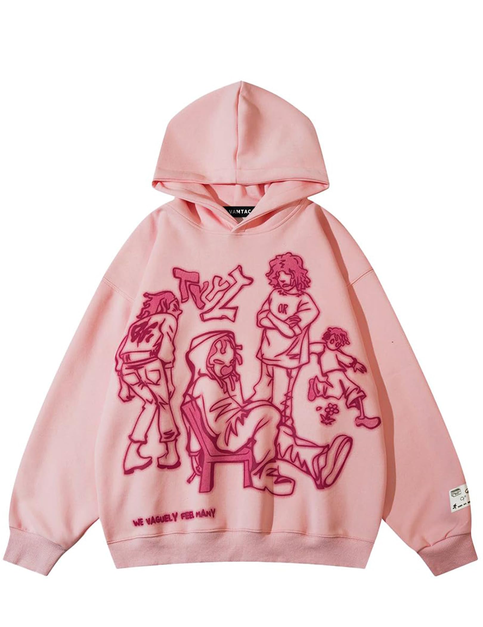 Vamtac Mens Graphic Hoodies Y2k Cute Pullover Oversized Fashion Streetwear Casual Hooded Sweatshirt Unisex Tops Pink S