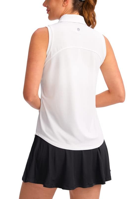 SANTINY Women's Sleeveless Golf Shirt Collared Button-Down Polo Shirts Quick Dry Golf Tennis Tank Tops for Women (White_S)