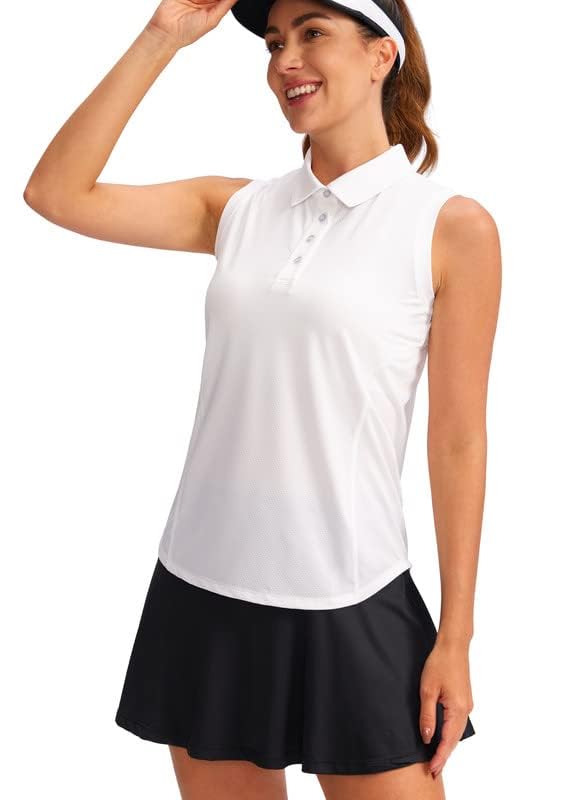 SANTINY Women's Sleeveless Golf Shirt Collared Button-Down Polo Shirts Quick Dry Golf Tennis Tank Tops for Women (White_S)