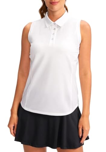 SANTINY Women's Sleeveless Golf Shirt Collared Button-Down Polo Shirts Quick Dry Golf Tennis Tank Tops for Women (White_S)