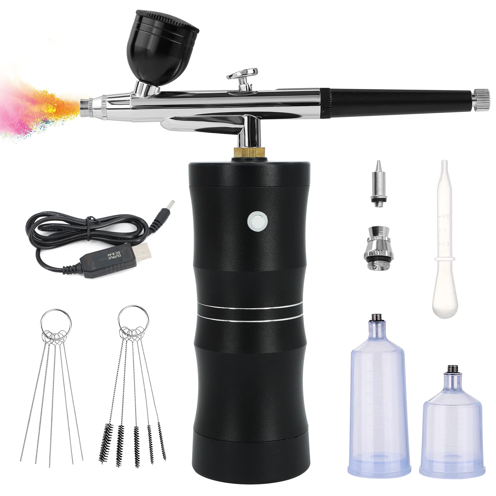 Nlapldy Airbrush Kit with Air Compressor, Upgraded 7.4V 34PSI Air Brush Gun Rechargeable Portable Cordless Air Brush Painting with 0.4mm Nozzle for Painting, Nail Art, Tattoo (Black)