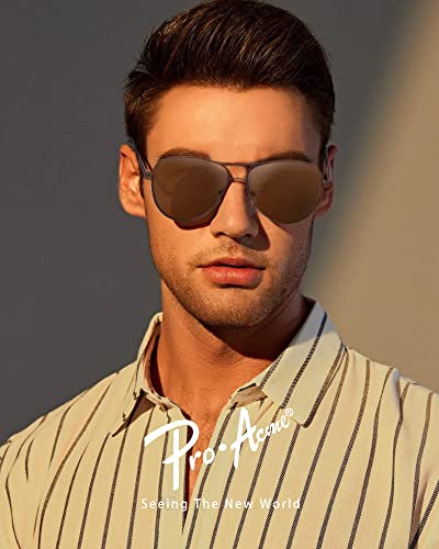 Pro Acme Aviator Sunglasses for Men Women Polarized Metal Spring Legs Sun Glasses UV 400 Protection 62MM(Black + Brown)