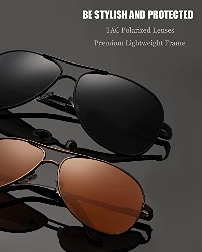 Pro Acme Aviator Sunglasses for Men Women Polarized Metal Spring Legs Sun Glasses UV 400 Protection 62MM(Black + Brown)
