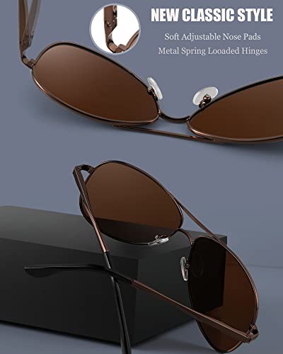 Pro Acme Aviator Sunglasses for Men Women Polarized Metal Spring Legs Sun Glasses UV 400 Protection 62MM(Black + Brown)