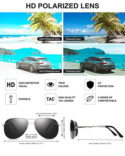 Pro Acme Aviator Sunglasses for Men Women Polarized Metal Spring Legs Sun Glasses UV 400 Protection 62MM(Black + Brown)