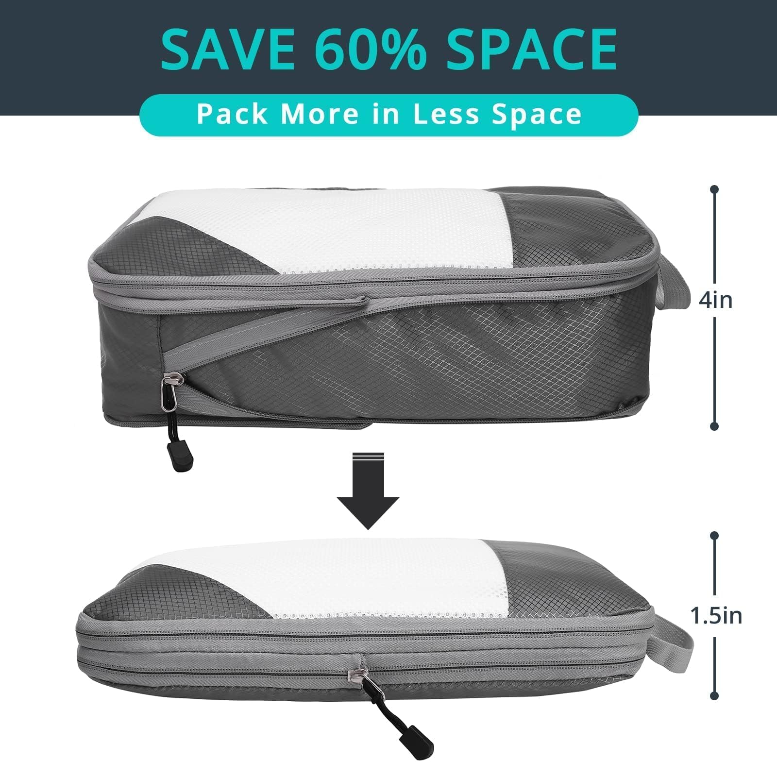 NICOSHOW 7 Set Compression Packing Cubes for Travel - Compressible, Lightweight, and Space-Saving Packing Cubes, Travel Essentials for Women, Grey