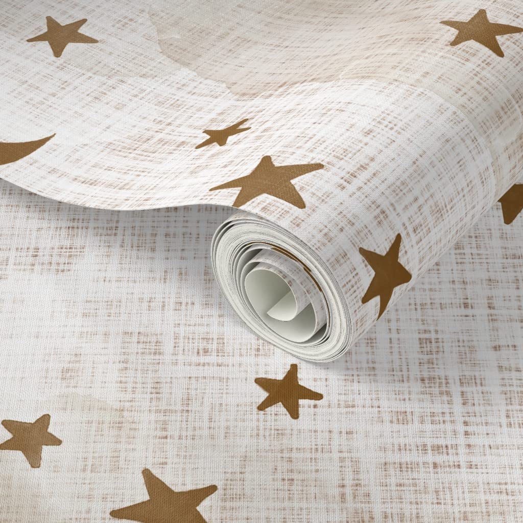 Peel & Stick Wallpaper Swatch - Dark Gold Stars Moon Night Sky Celestial Brown Copper Taupe Custom Removable Wallpaper by Spoonflower