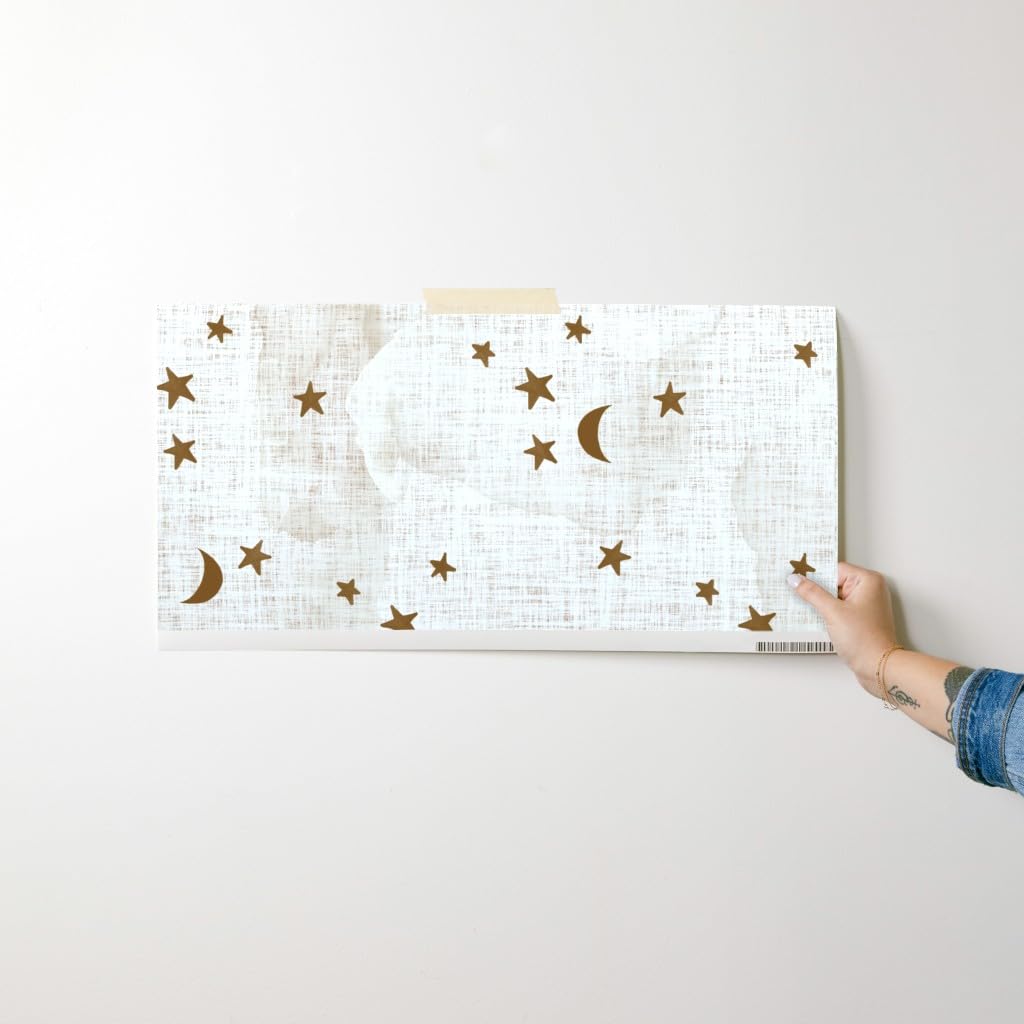 Peel & Stick Wallpaper Swatch - Dark Gold Stars Moon Night Sky Celestial Brown Copper Taupe Custom Removable Wallpaper by Spoonflower
