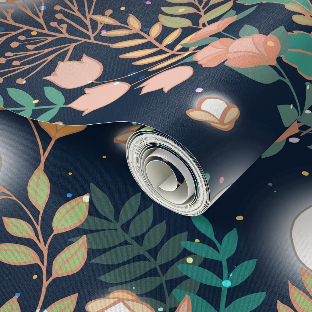 Peel & Stick Wallpaper Swatch - Fireflies Stars Night Bugs Moon Insects Custom Removable Wallpaper by Spoonflower