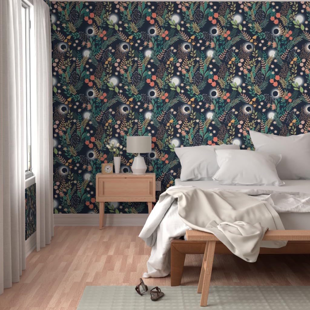 Peel & Stick Wallpaper Swatch - Fireflies Stars Night Bugs Moon Insects Custom Removable Wallpaper by Spoonflower