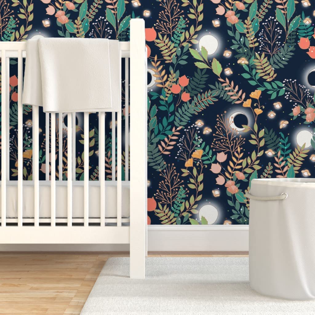 Peel & Stick Wallpaper Swatch - Fireflies Stars Night Bugs Moon Insects Custom Removable Wallpaper by Spoonflower