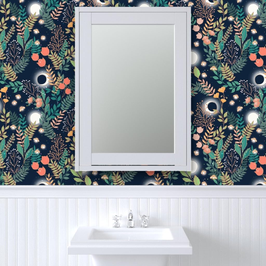 Peel & Stick Wallpaper Swatch - Fireflies Stars Night Bugs Moon Insects Custom Removable Wallpaper by Spoonflower