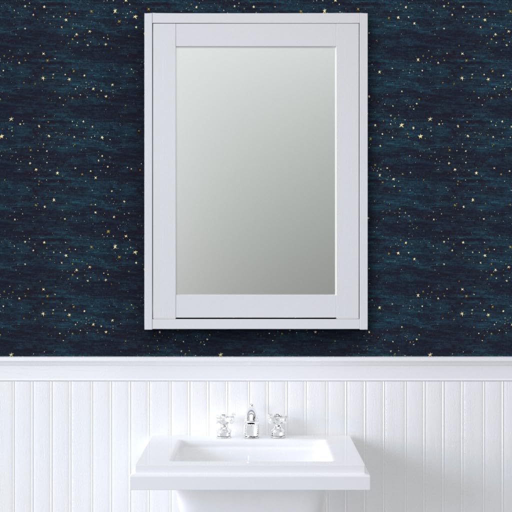 Removable Wallpaper Swatch - Night Sky Stars Midnight Blue Turquoise Nursery Hand Drawn Dark Cosmos Custom Pre-Pasted Wallpaper by Spoonflower