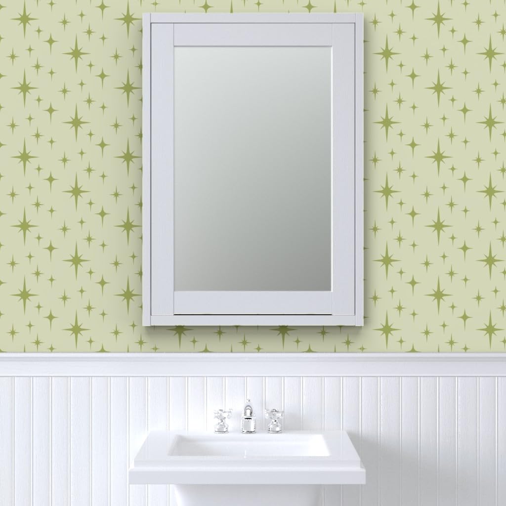 Peel & Stick Wallpaper Swatch - Atomic Age Green Vintage Star Retro Midcentury Modern 1950S Space Custom Removable Wallpaper by Spoonflower