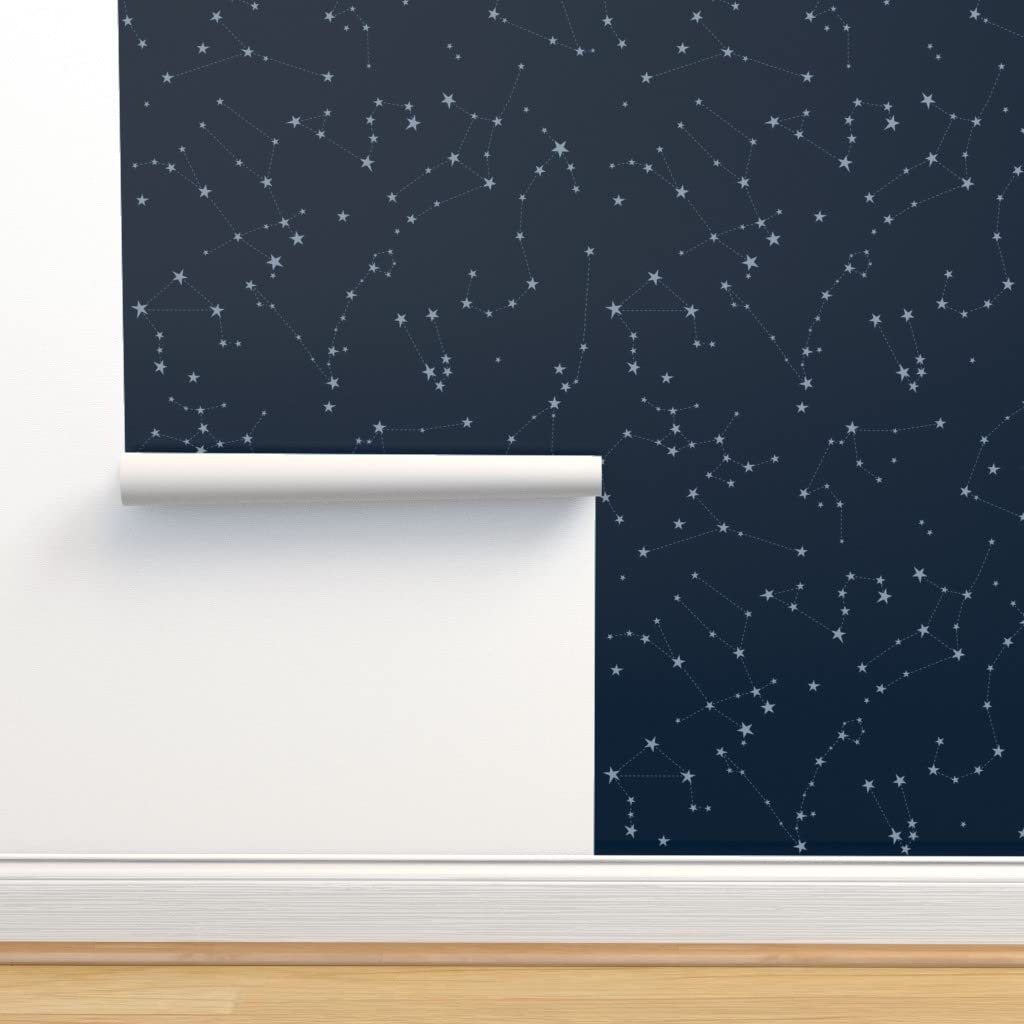Peel & Stick Wallpaper Swatch - Zodiac Stars Astrology Navy Blue Constellations Night Sky Star Map Custom Removable Wallpaper by Spoonflower