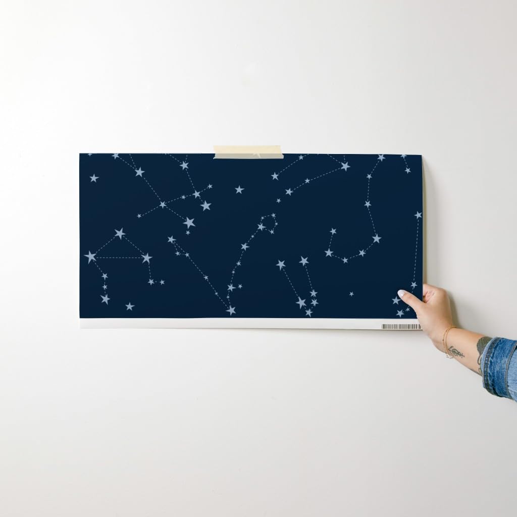 Peel & Stick Wallpaper Swatch - Zodiac Stars Astrology Navy Blue Constellations Night Sky Star Map Custom Removable Wallpaper by Spoonflower