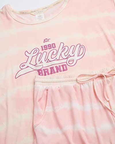Lucky Brand Women's Pajama Set - Roll Sleeve T-Shirt and Shorts - Sleepwear for Women (S-XL), Size Medium, Pink Tie Dye