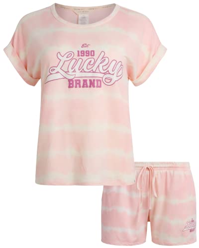 Lucky Brand Women's Pajama Set - Roll Sleeve T-Shirt and Shorts - Sleepwear for Women (S-XL), Size Medium, Pink Tie Dye