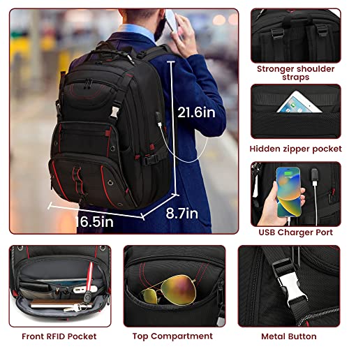 JDITVYHANO Travel Backpack for Men, Extra Large Laptop Backpack for Men with USB Charger Port, College Airline Approved Computer Business Work Backpack Carry on with Lunch Box Fits 18.4 laptop (Red)