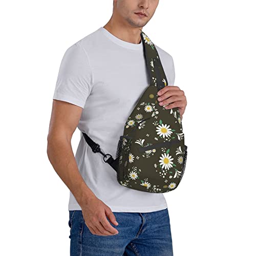 MANQINF Daisy Flower Sling Bag Crossbody Sling Backpack for Women Men Travel Hiking Daypack Chest Shoulder Bag