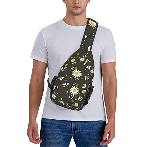 MANQINF Daisy Flower Sling Bag Crossbody Sling Backpack for Women Men Travel Hiking Daypack Chest Shoulder Bag