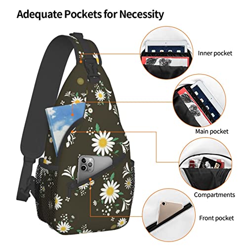 MANQINF Daisy Flower Sling Bag Crossbody Sling Backpack for Women Men Travel Hiking Daypack Chest Shoulder Bag